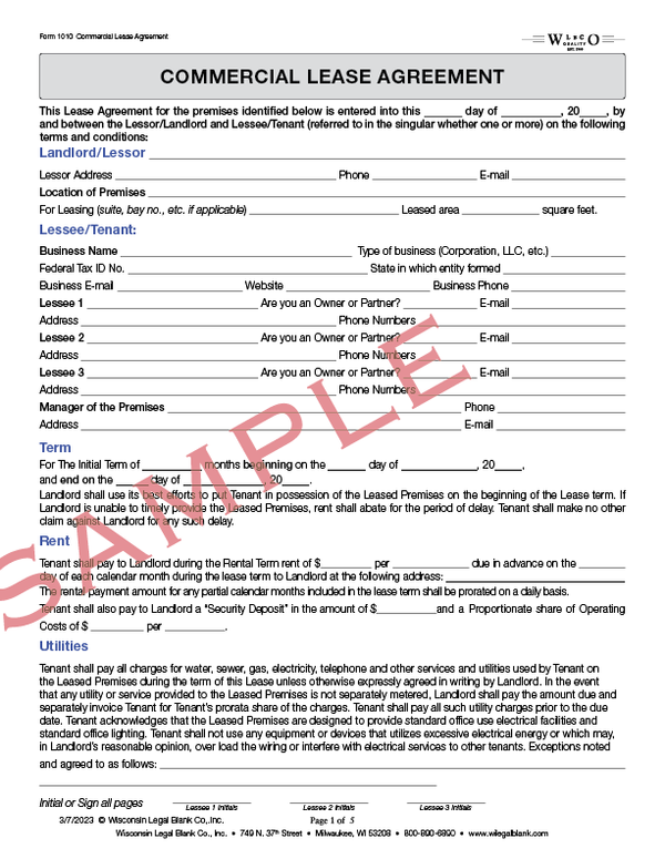 Commercial Lease Agreement – Wisconsin Legal Blank