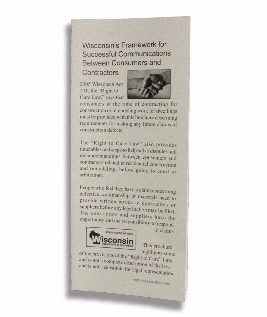 Right to Cure Pamphlet – Wisconsin Legal Blank